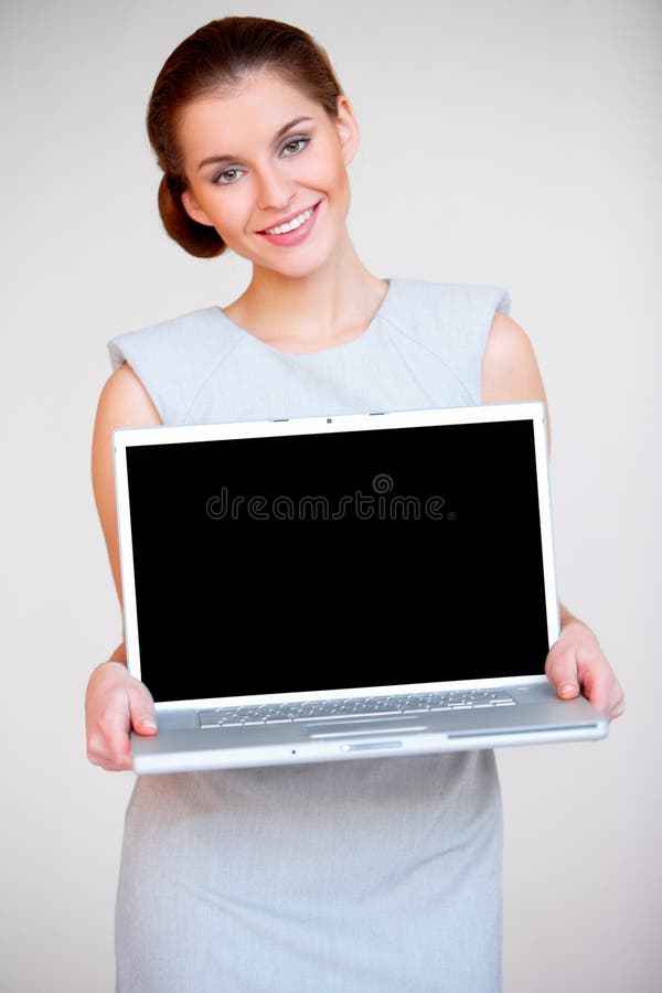 Woman with Laptop - Showing Screen Stock Photo - Image of internet ...