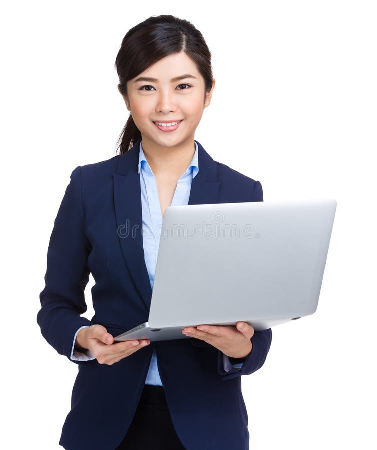 Business Woman with Laptop Computer Stock Photo - Image of ...