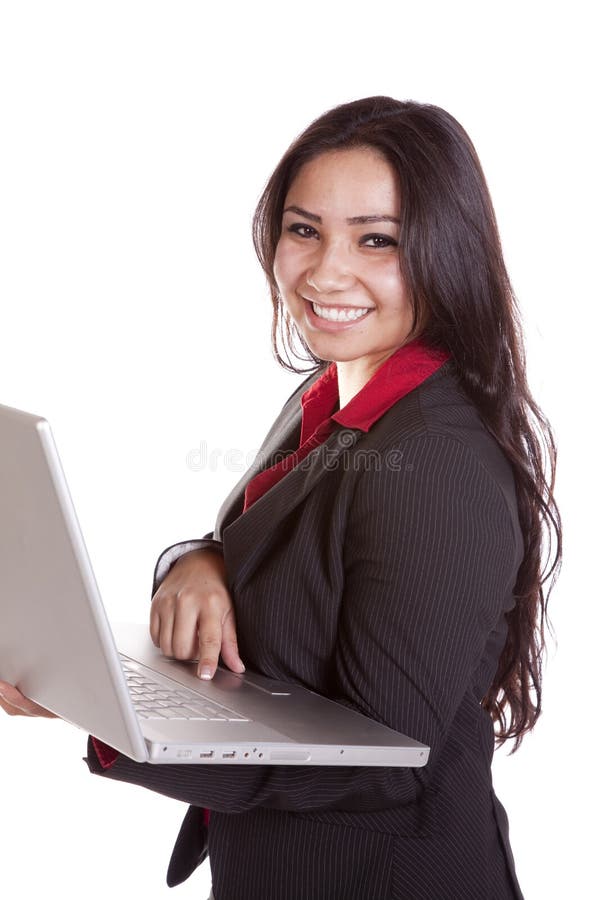 Business Woman Laptop Smiling Stock Image - Image of cheerful, lady ...