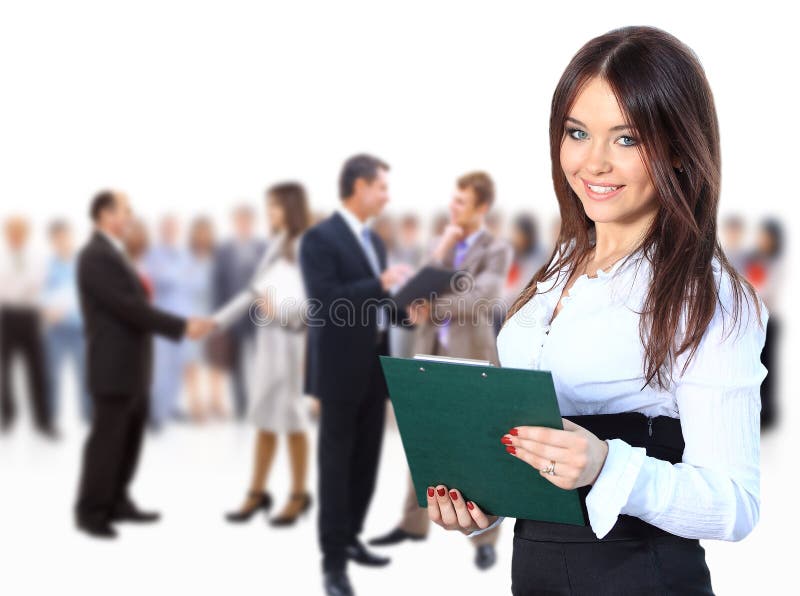 Young Business Woman Leading a Team Stock Photo - Image of person ...