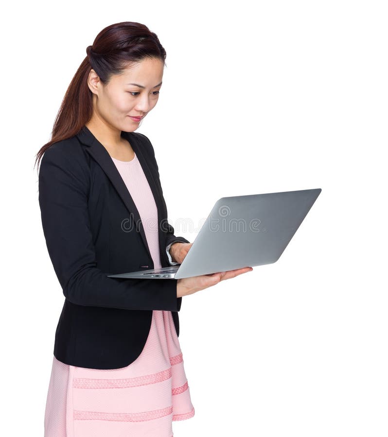 Business Woman Look at Laptop Computer Stock Photo - Image of beautiful ...