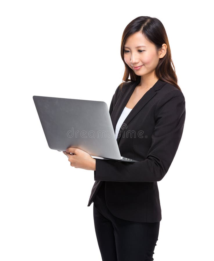 Business Woman Look at Laptop Computer Stock Image - Image of lady ...