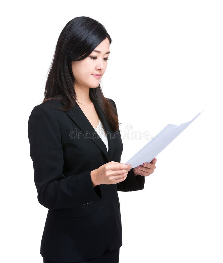 Business Woman Look at Paper Work Stock Photo - Image of officer, hold ...