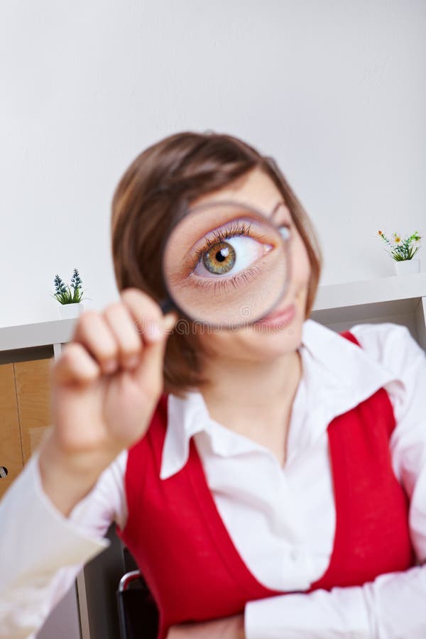 Business Woman Looking through Magnifying Glass Stock Photo - Image of ...