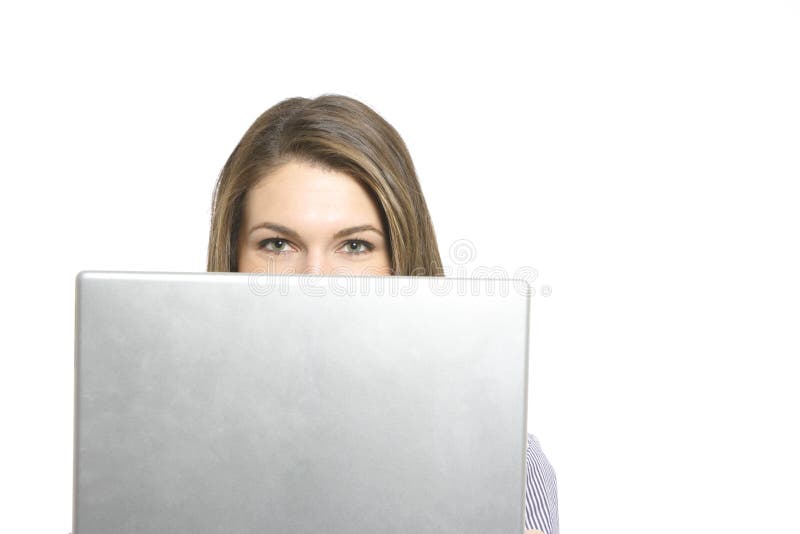 A Business Woman Looking Over Her Laptop Stock Photo - Image of brunet ...