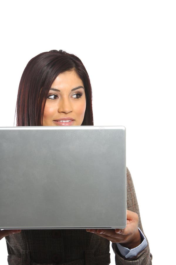 A Business Woman Looking Over Her Laptop Stock Photo - Image of ...