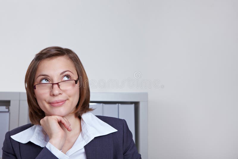 Business Woman Looking Pensively Up Stock Image - Image of comic, copy ...