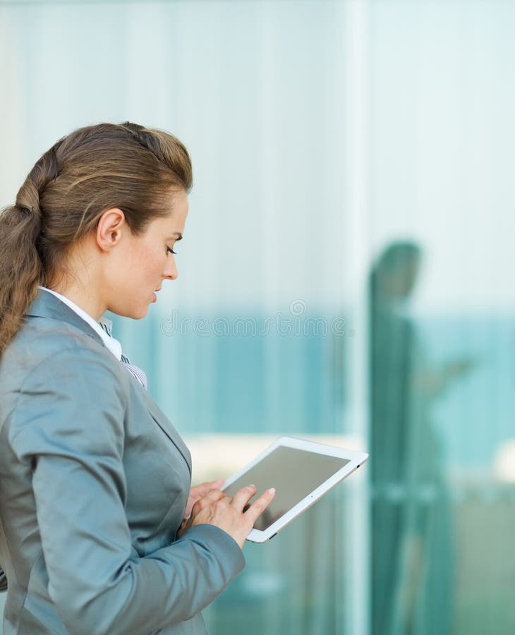 Business Woman Looking in Tablet PC Stock Image - Image of look, suit ...
