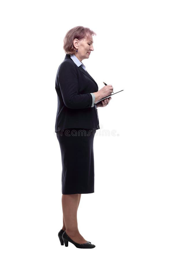 Business Woman Making Notes in Clipboard. Isolated on a White Stock ...