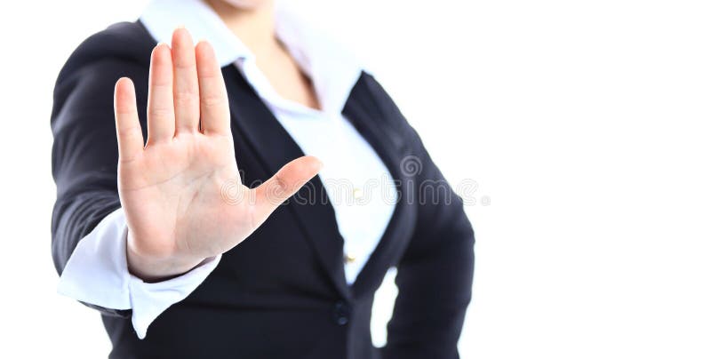 Business Woman Making Stop Sign Over White Stock Image - Image of clerk ...
