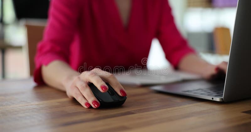 Business Woman Manually Typing on Computer Keyboard Using a Mouse ...