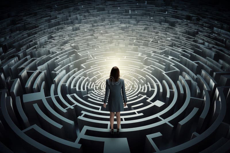 Business Woman in the Middle of the Maze. Business Challenge Concept ...