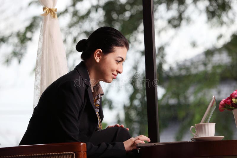 Business woman on the net stock photo. Image of laptop - 48493522