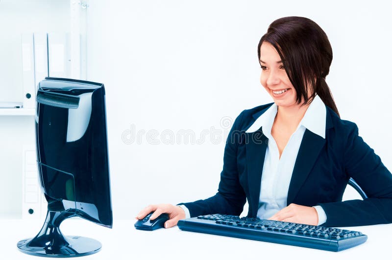 Cute Business Woman Working on the Computer Stock Image - Image of ...