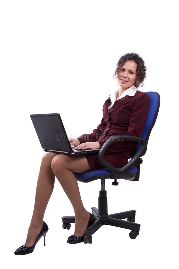 Business Woman on Office Chair Using Laptop Stock Photo - Image of ...