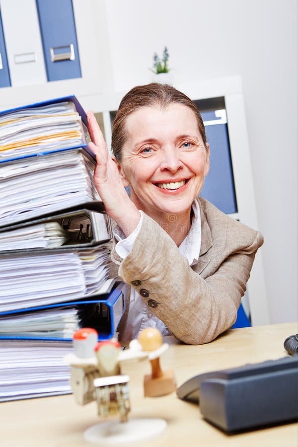 Business Woman in Office with Files Stock Photo - Image of forms ...