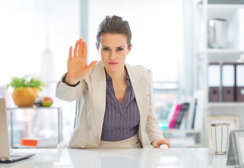 Business Woman in Office Showing Stop Gesture Stock Image - Image of ...