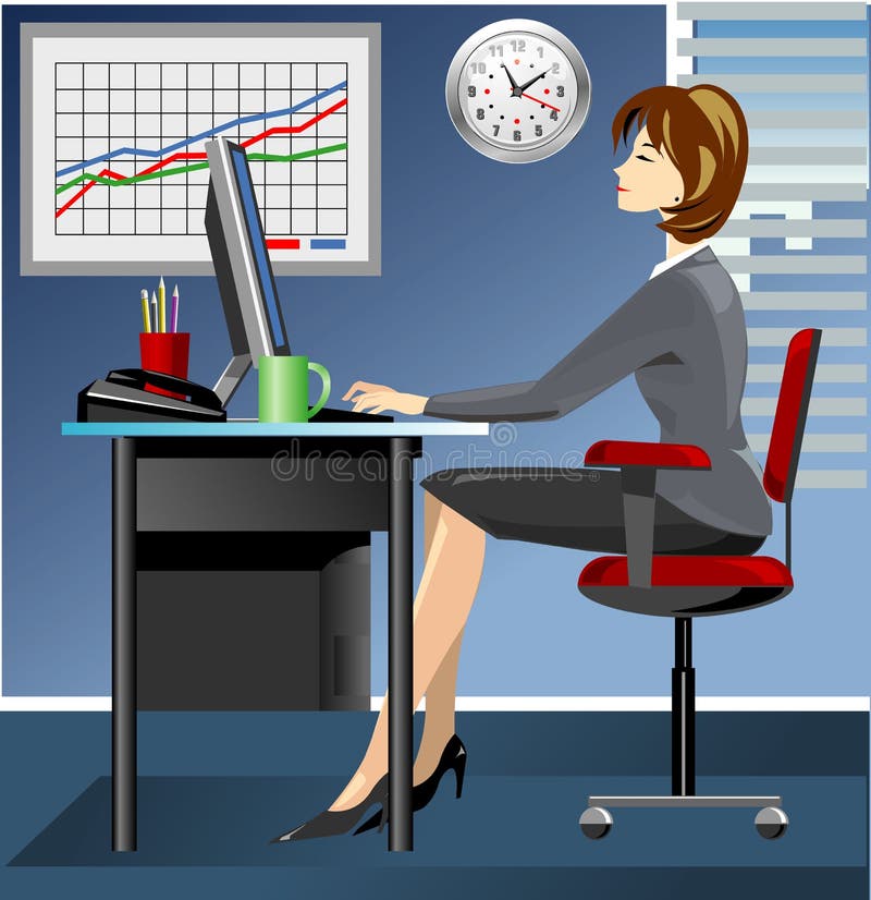 Woman Writer Working on Computer Stock Vector - Illustration of female ...