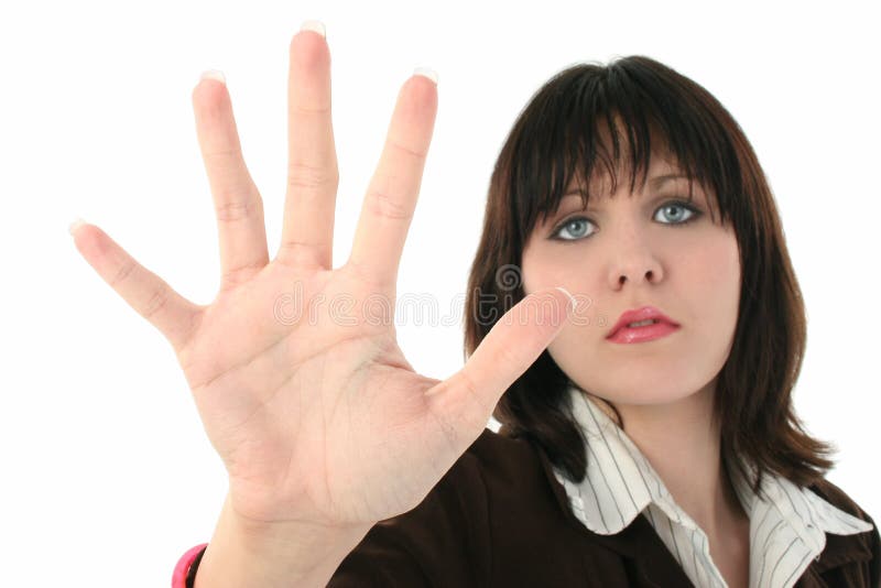 Business Woman with Open Palm To Camera Stock Image - Image of person ...