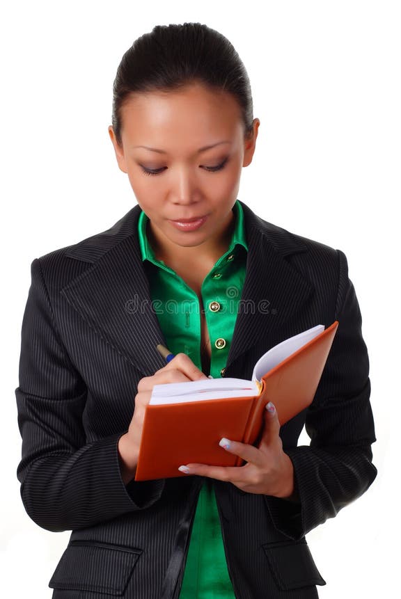 Business Woman with Organizer Stock Photo - Image of suit, cheerful ...