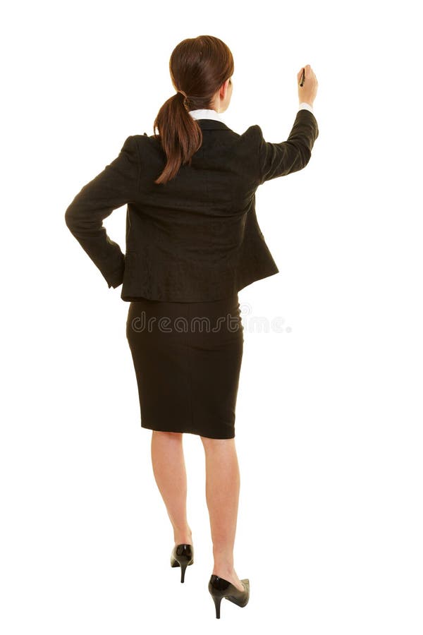 Business Woman with Pen from Behind Stock Photo - Image of design, full ...