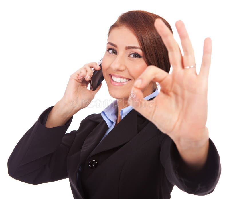 Woman with phone making ok stock photo. Image of happy - 16586860