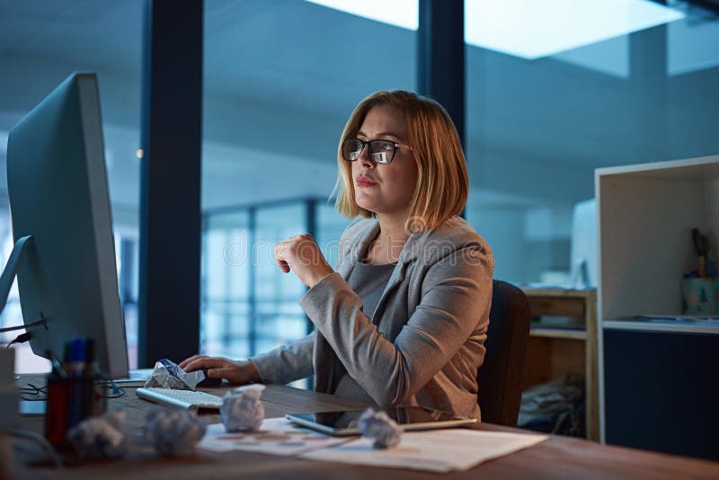 Woman, Employee and Reading on Computer in Office on Browsing Internet ...
