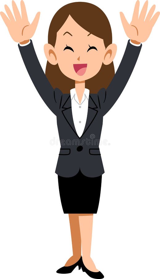 Business Woman Pleasing with Raising Both Hands Stock Vector ...