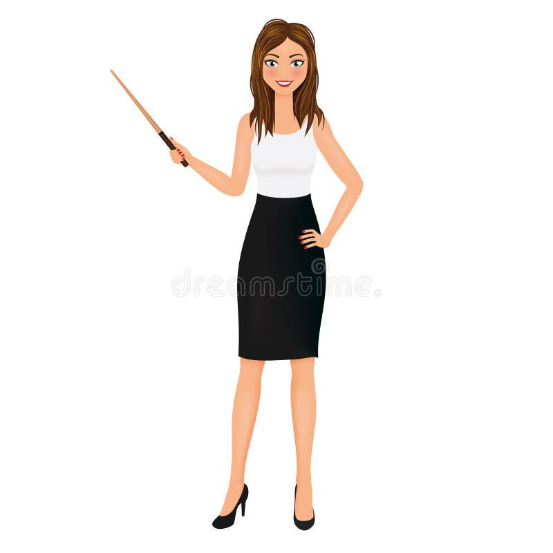 Business Woman with Pointer. Teacher Character Concept. Isolated Vector ...