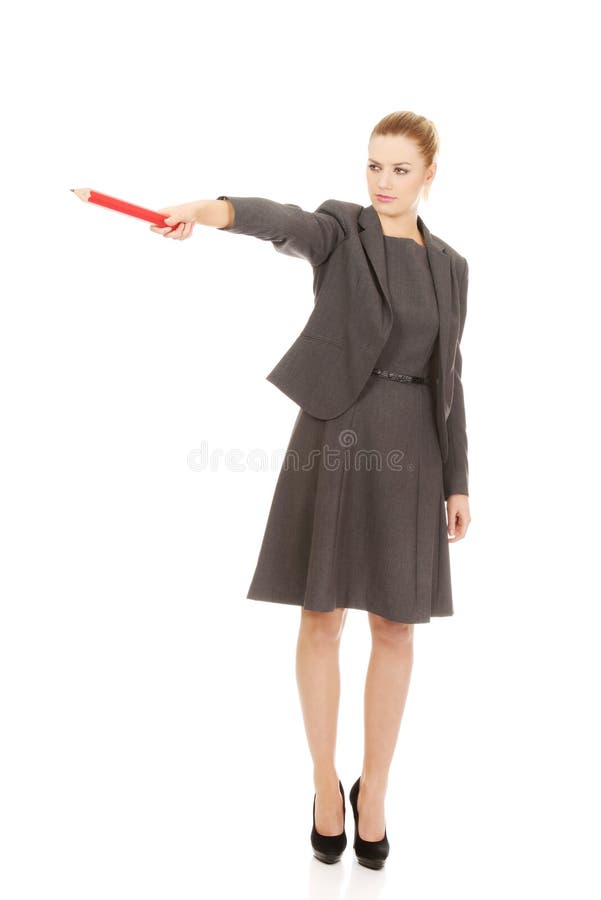 Business Woman Pointing with Pencil. Stock Image - Image of beauty ...