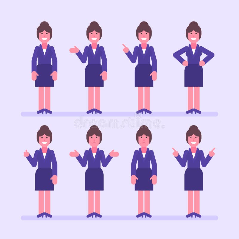 Business Woman Points and Shows. Character Set Stock Vector ...