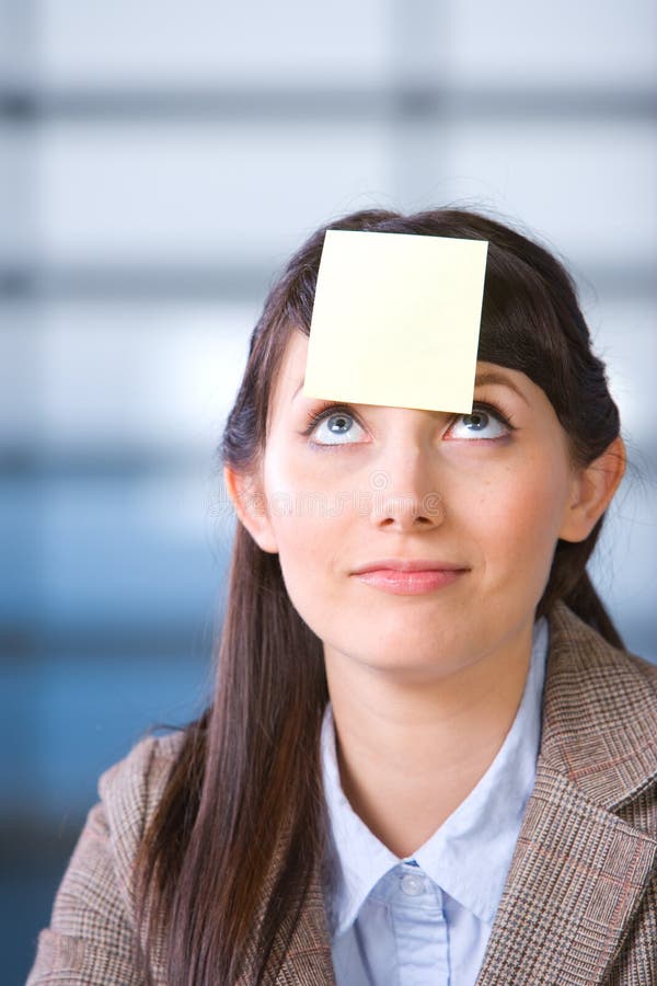 Business Woman Post it on Head Stock Image - Image of female, girl ...