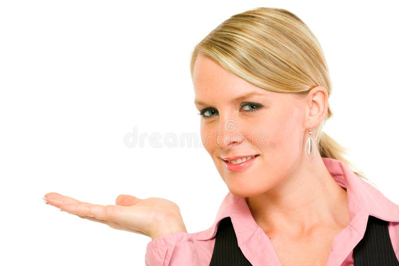 Business Woman Presenting Something on Empty Hand Stock Photo - Image ...