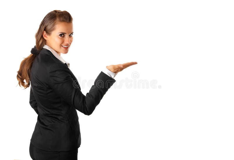 Business Woman Presenting Something on Empty Hands Stock Photo - Image ...