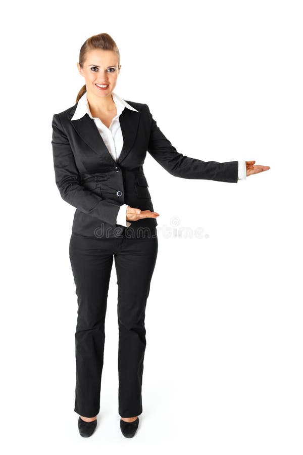 Business Woman Presenting Something on Empty Hands Stock Photo - Image ...