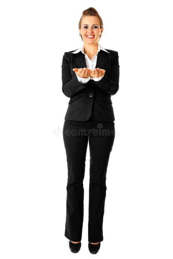 Business Woman Presenting Something on Empty Hands Stock Photo - Image ...