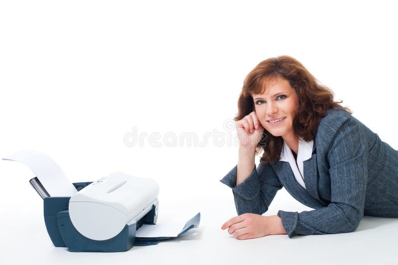 Smiling Office Girl with a Printer Stock Image - Image of positive ...