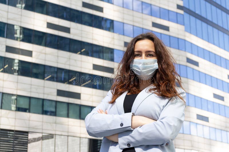 Business Woman In Protective Mask Stock Image Image Of Medical Happy