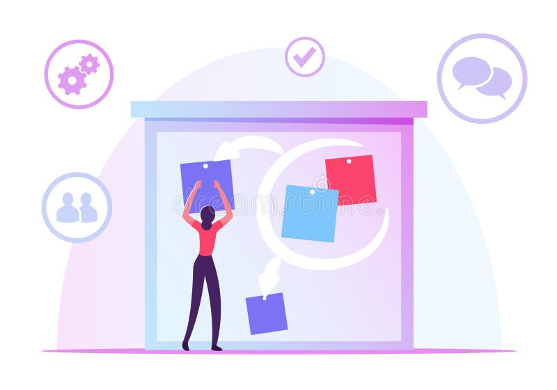 Business Woman Put Stick Notes on Board Create Strategy of Project ...