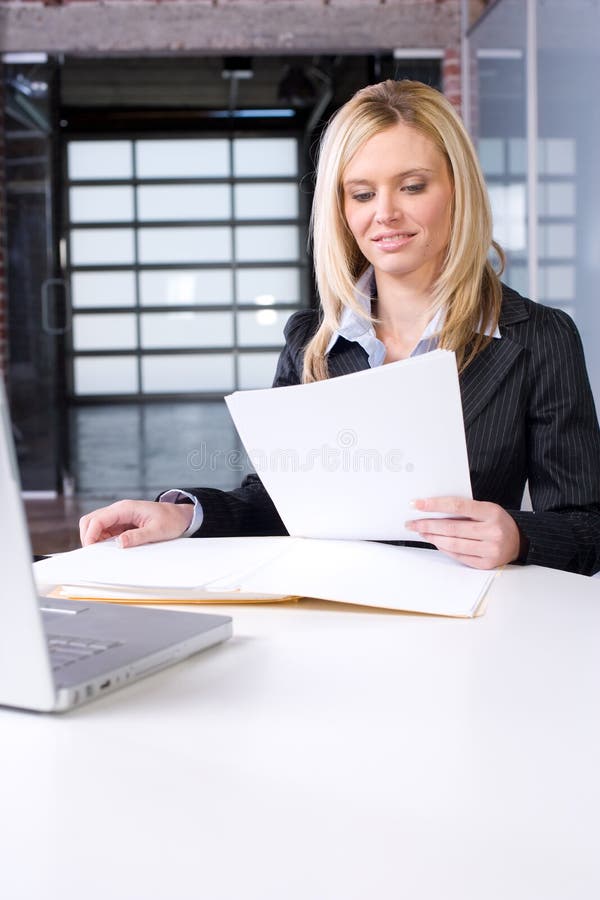 Business Woman Reading Documents Stock Image - Image of office, female ...