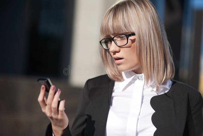 Business Woman Reading a Text Message Stock Image - Image of expression ...