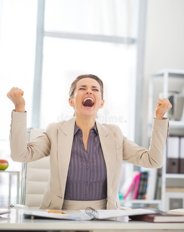 Business Woman Rejoicing in Office Stock Image - Image of caucasian ...