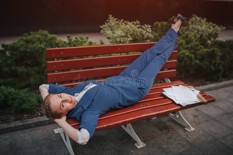 Business Woman is Resting after a Successful Transaction. Break at Work ...