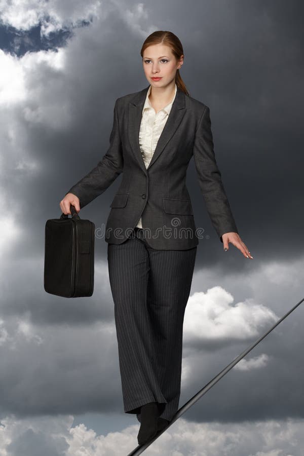 Business woman on rope. stock image. Image of work, tightrope - 60497051