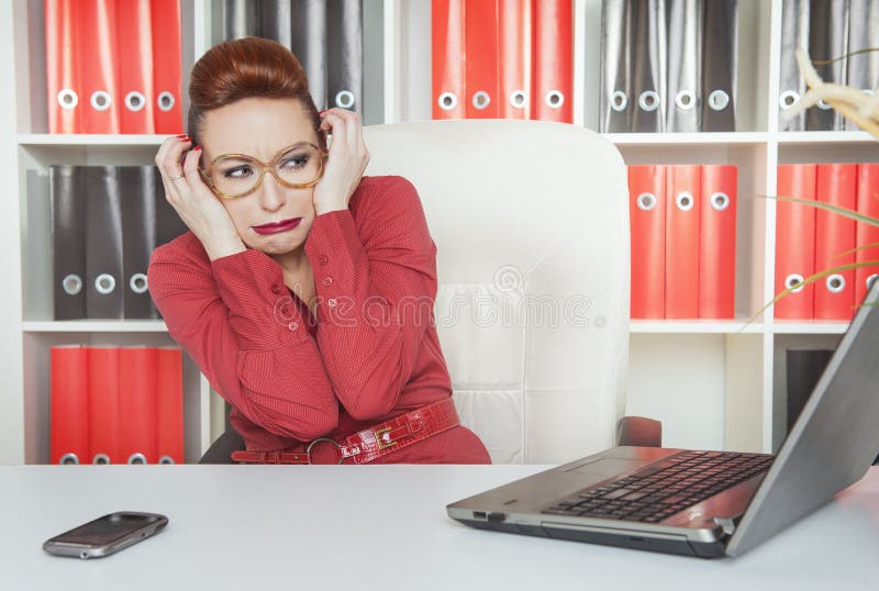 Business Woman Scared Working with Computer Stock Photo - Image of ...