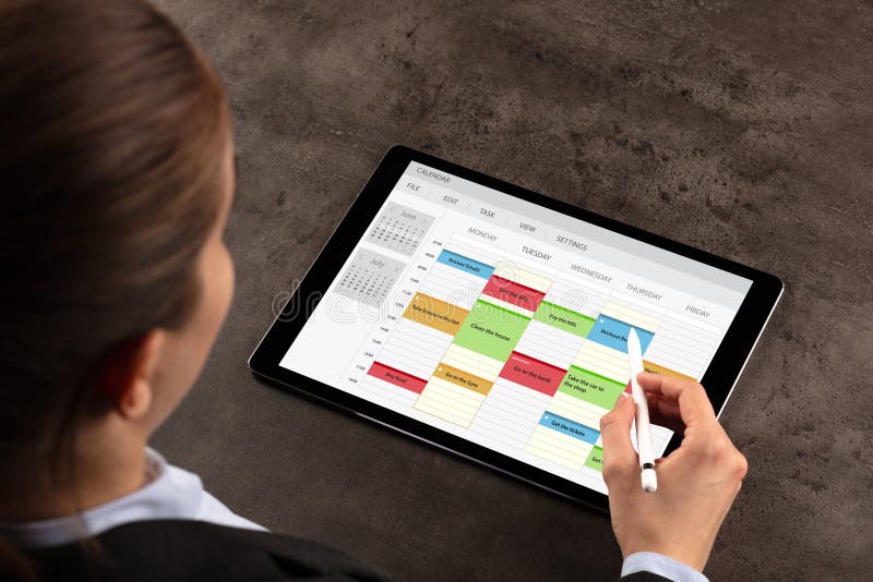 Business Woman Schedule Her Program on Tablet Stock Image - Image of ...