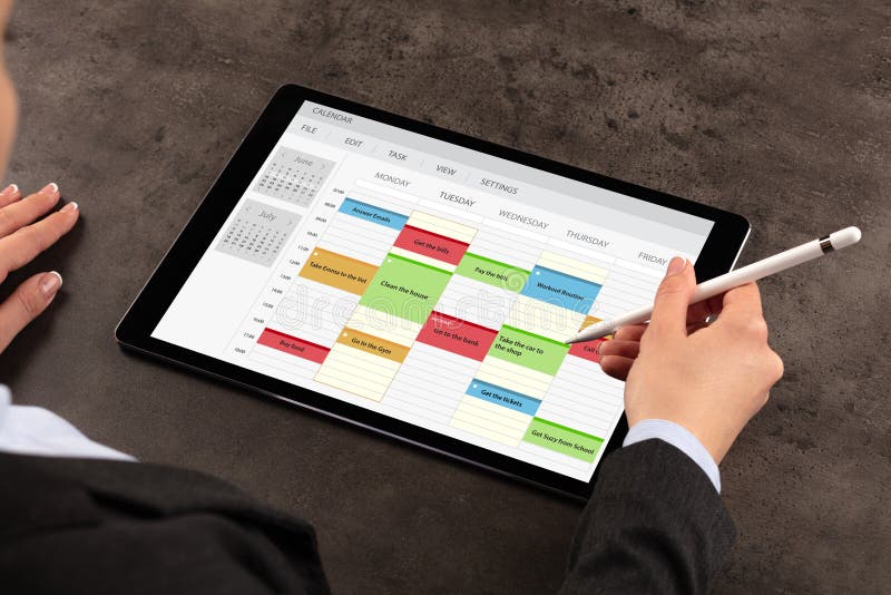 Business Woman Schedule Her Program on Tablet Stock Image - Image of ...