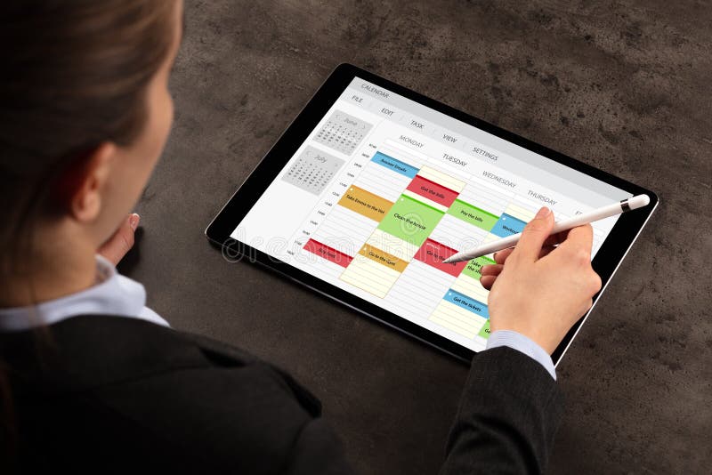 Business Woman Schedule Her Program on Tablet Stock Photo - Image of ...