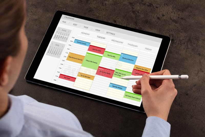 Business Woman Schedule Her Program on Tablet Stock Image - Image of ...