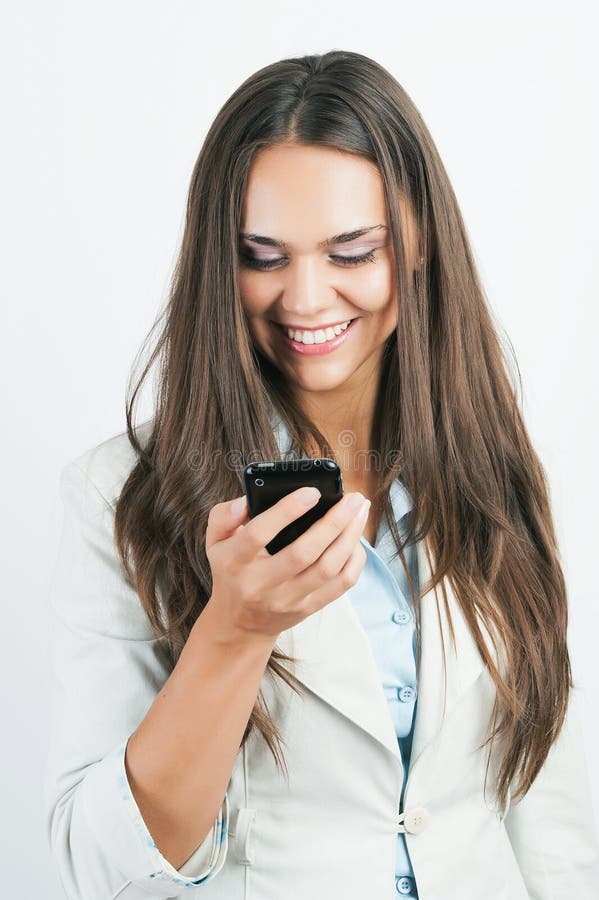 Business Woman Sending a Text Message Stock Image - Image of contact ...